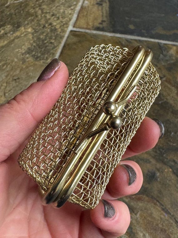 Gold Tone Mini Metal Wire Mesh Hinged Coin Purse Vint… - Gem