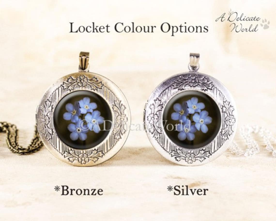 Forget Me Not Locket Pendant Victorian Flower Jewelry Nature - Etsy