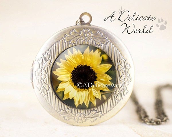 Sunflower Locket, Yellow Flower Photo Locket, Summer Flower Jewelry ...