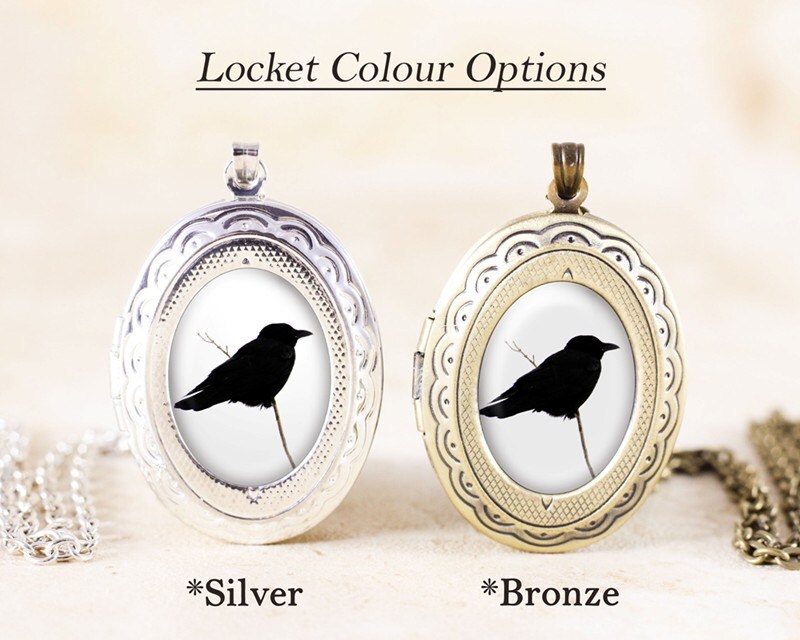Crow Raven Locket - Bird Silhouette Jewelry, Silver Locket Necklace ...