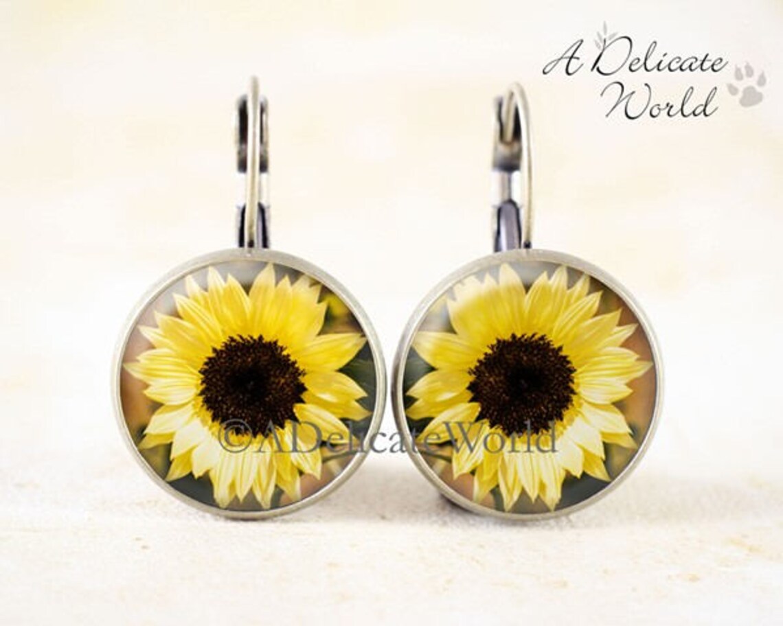 Sunflower Earrings Yellow Flower Earrings Sun Flower Photo - Etsy