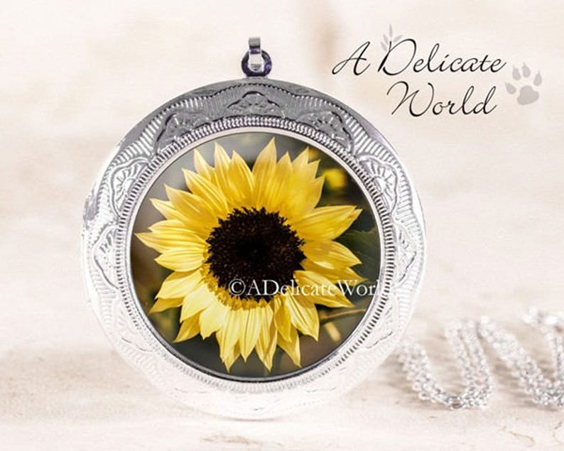 Sunflower Locket, Yellow Flower Photo Locket, Summer Flower Jewelry ...