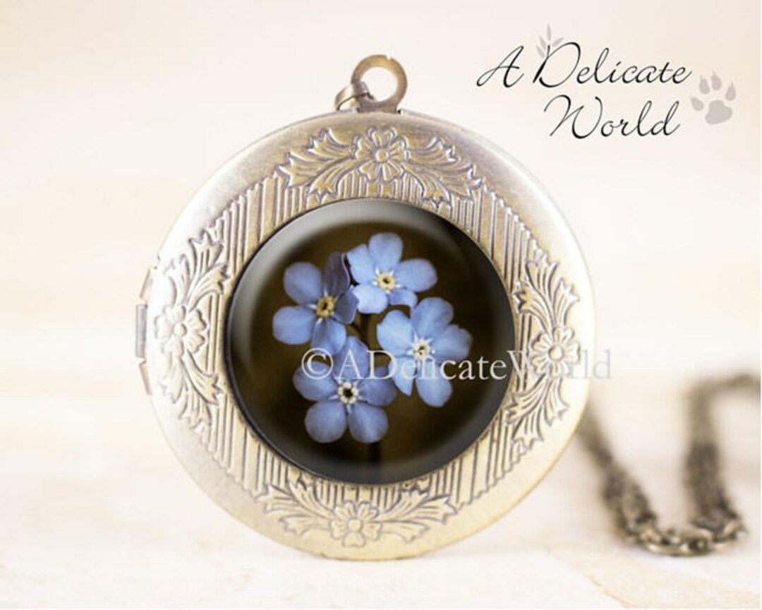 Forget Me Not Locket Pendant, Victorian Flower Jewelry, Nature Wedding ...