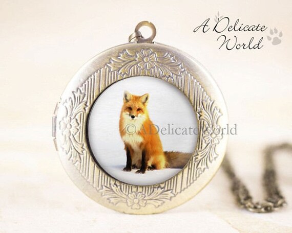 Fox Locket Necklace Red Fox Jewelry Locket Bronze Photo | Etsy