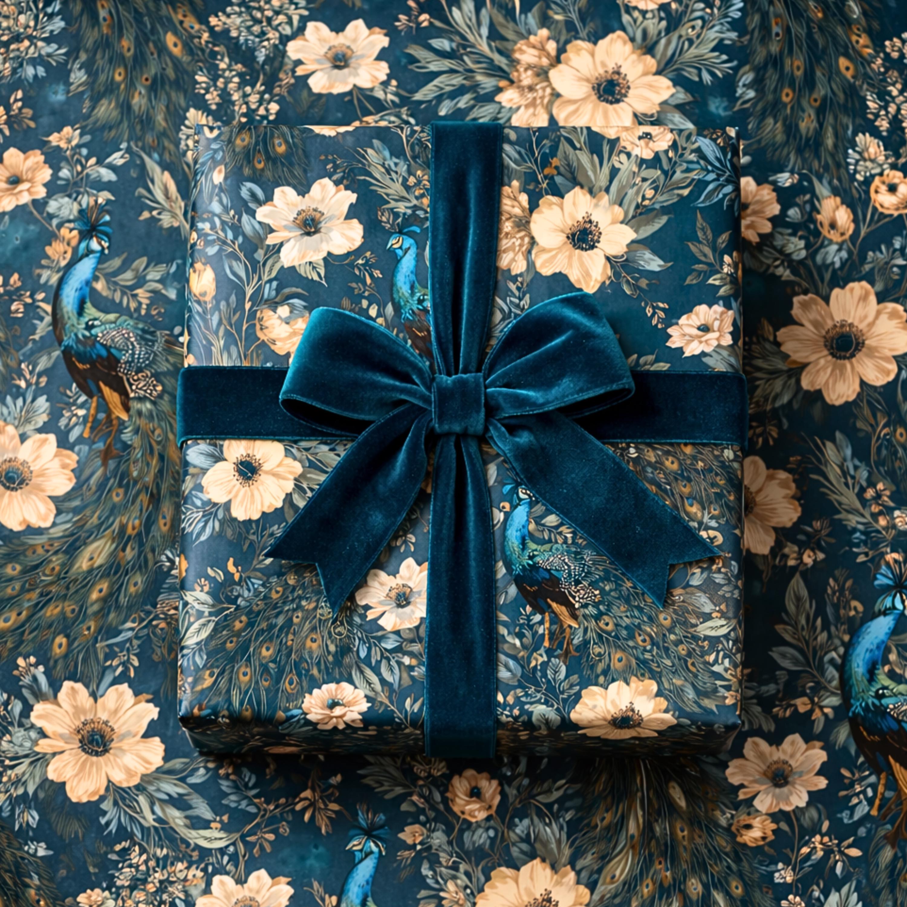 Elegant Peacock Wedding Wrapping Paper Romantic Botanical Gift Wrap ...