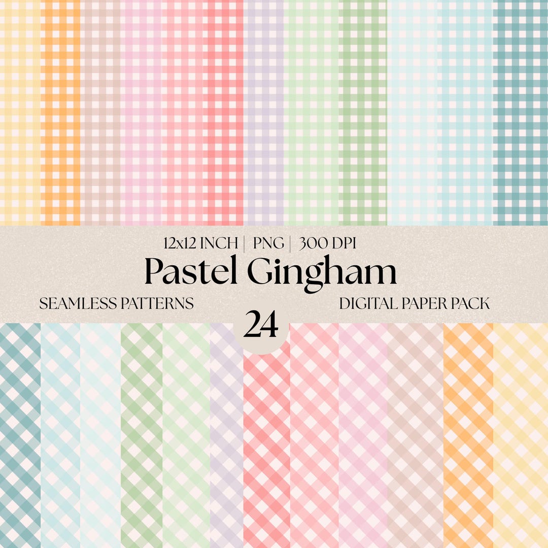 Pastel Gingham Pattern Digital Paper Scrapbook Supplies Craft ...