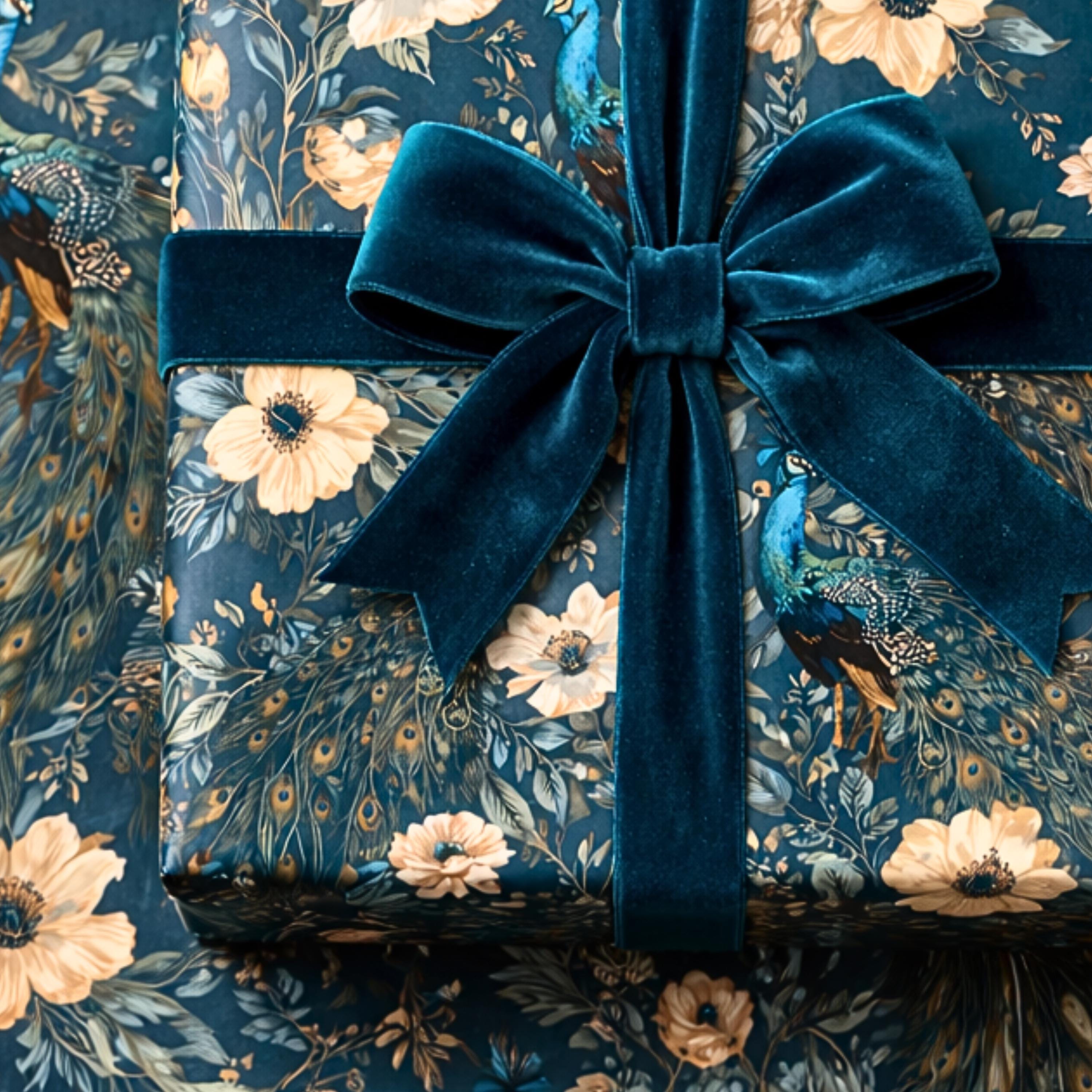 Elegant Peacock Wedding Wrapping Paper Romantic Botanical Gift Wrap ...