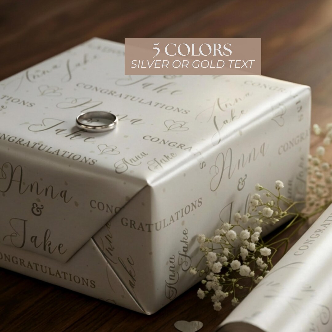 Personalized Wedding Wrapping Paper Custom Mr Mrs Names Luxury Romantic ...