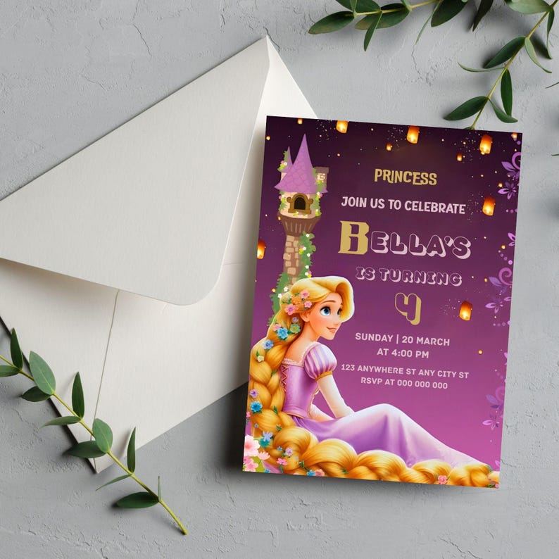 Princess Birthday Invitation Template, Editable 5x7 (digital Download ...