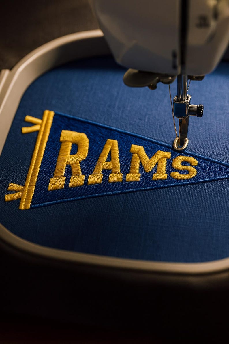 Rams Pennant Embroidery Design - Ram Horns Team Flag Digital File ...