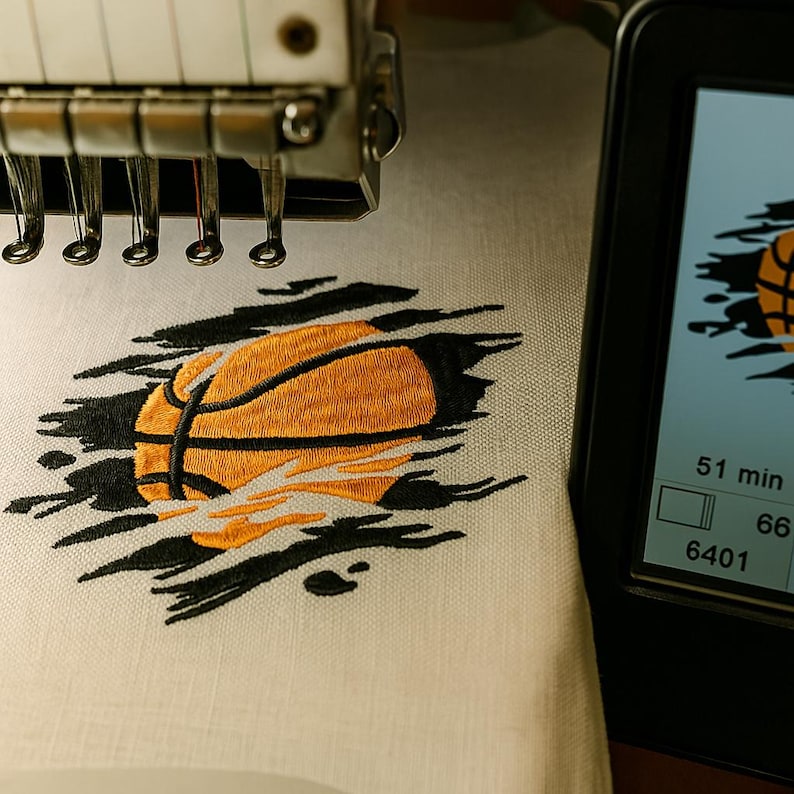 Ripped Basketball Embroidery Design - Distressed Effect Sports Logo ...