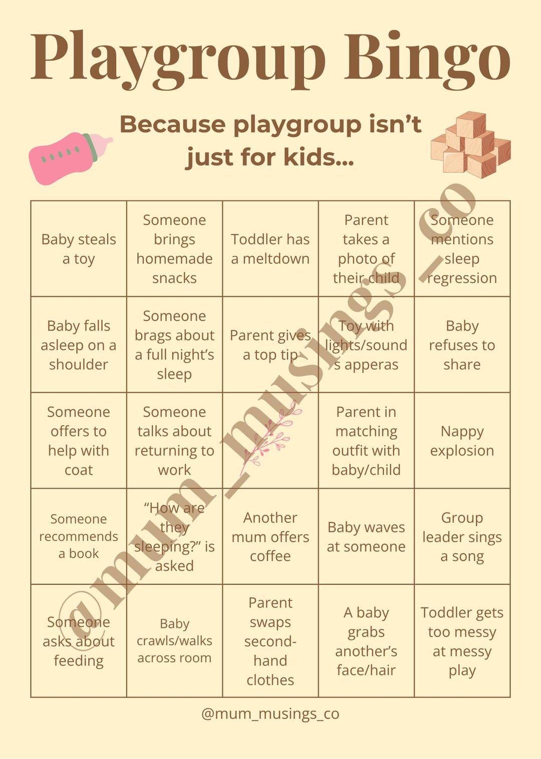 Playgroup Bingo – Printable Mum Life Game | Funny Toddler Group ...
