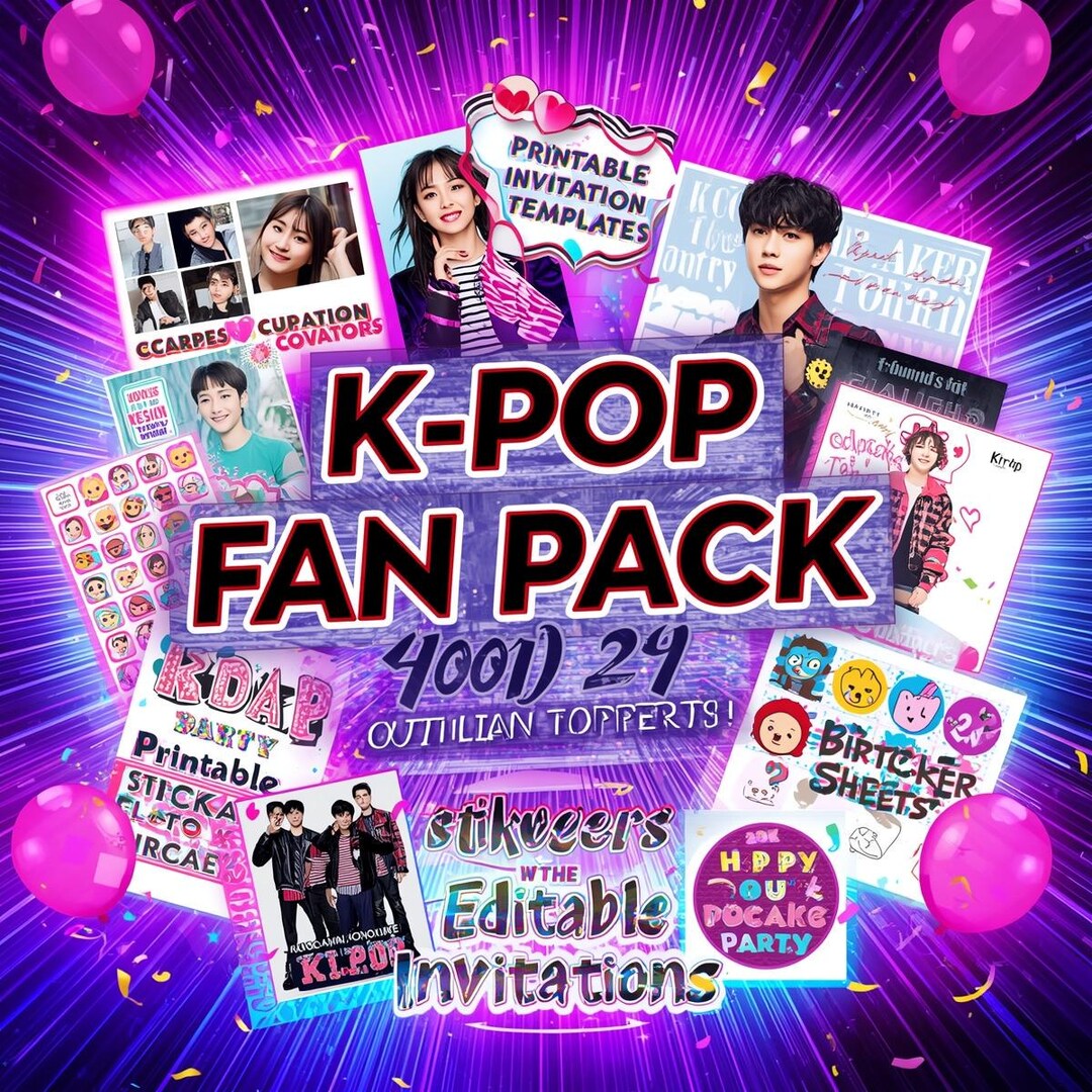 K-pop Idol Fan Pack – Editable Invitations, Cupcake Toppers, Digital ...