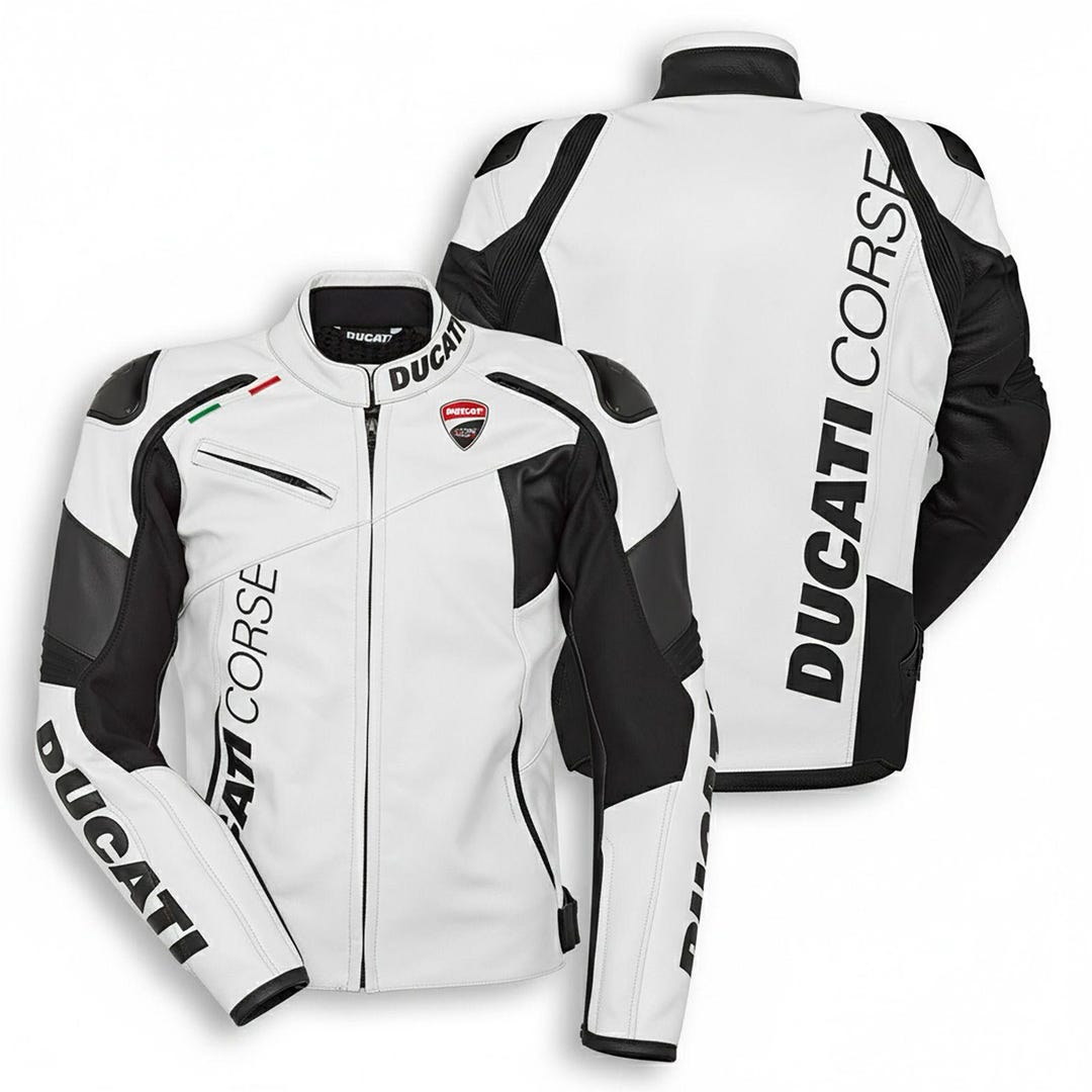Ducati Style Motorcycle Jacket White Leather Biker Jacket Racing Moto ...
