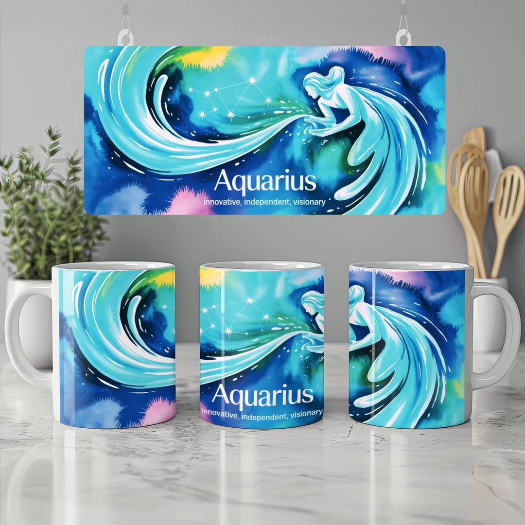 Aquarius Zodiac Mug | Watercolor Constellation Astrology Cup ...