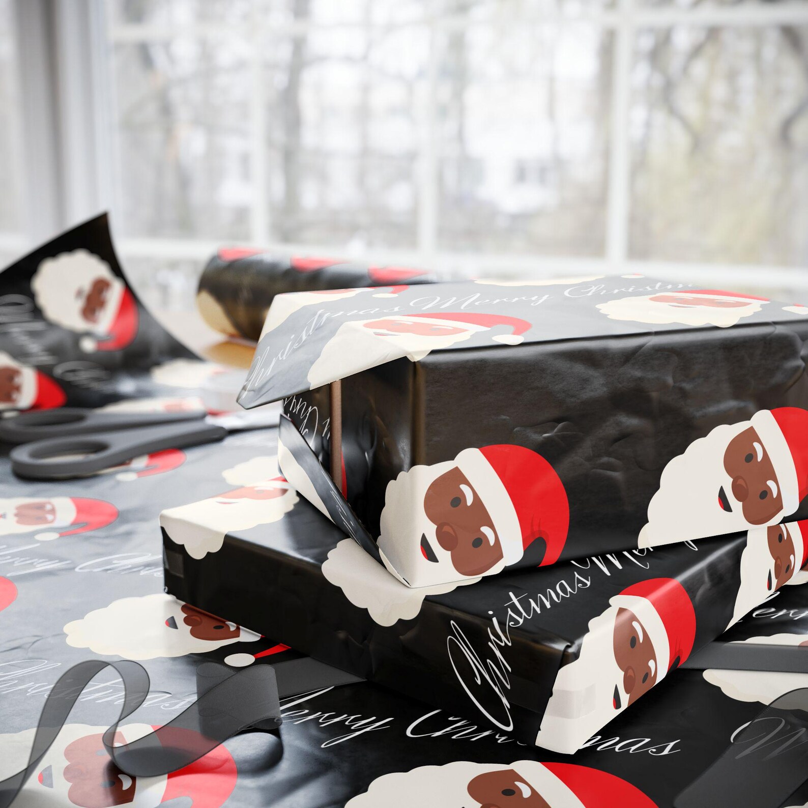 Black Santa Christmas Wrapping Paper - Etsy