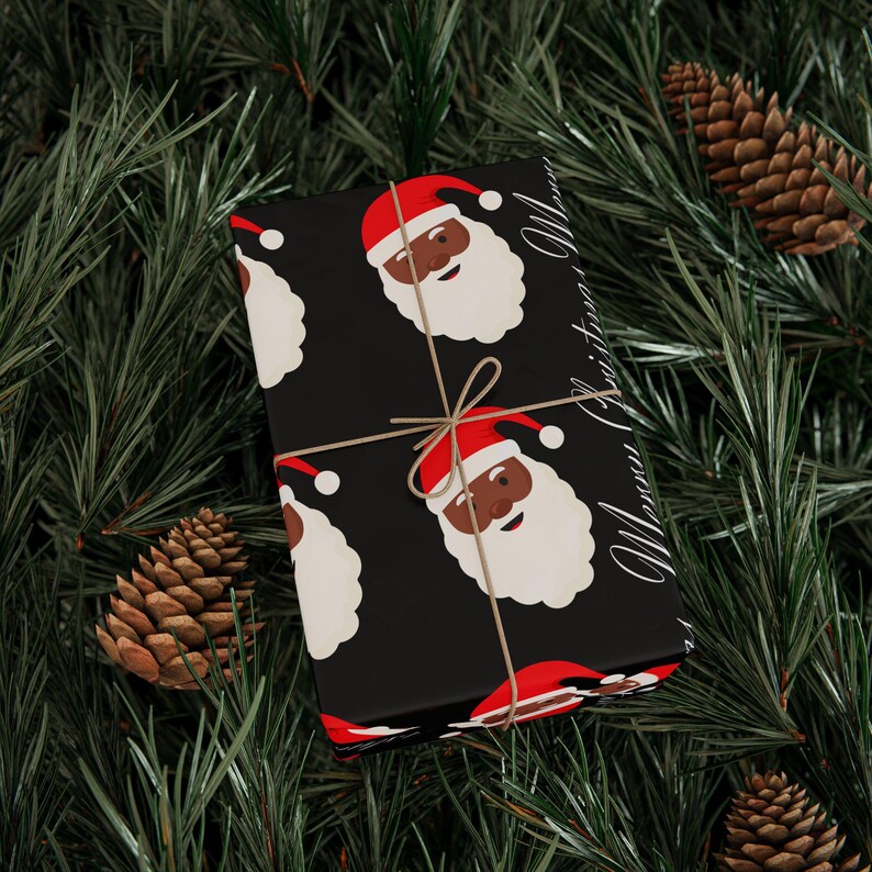 Black Santa Christmas Wrapping Paper - Etsy