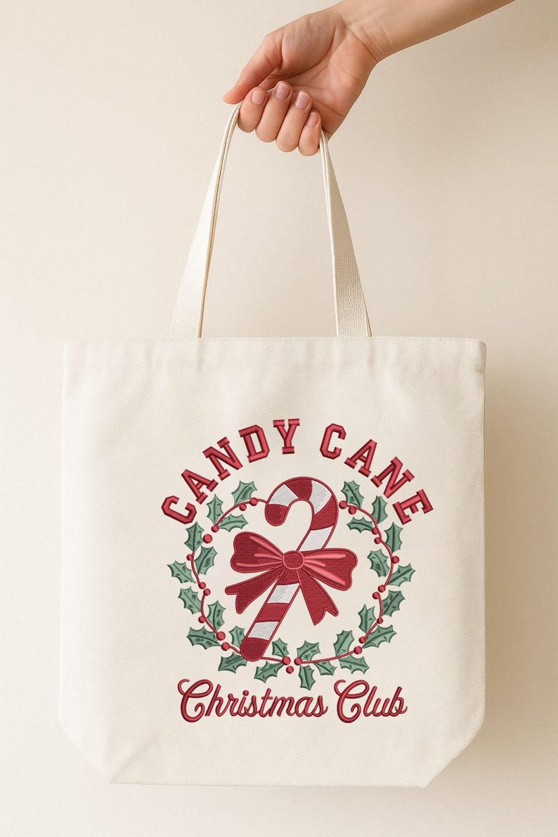Candy Cane Christmas Club Embroidery Design, Christmas Holly Berries ...