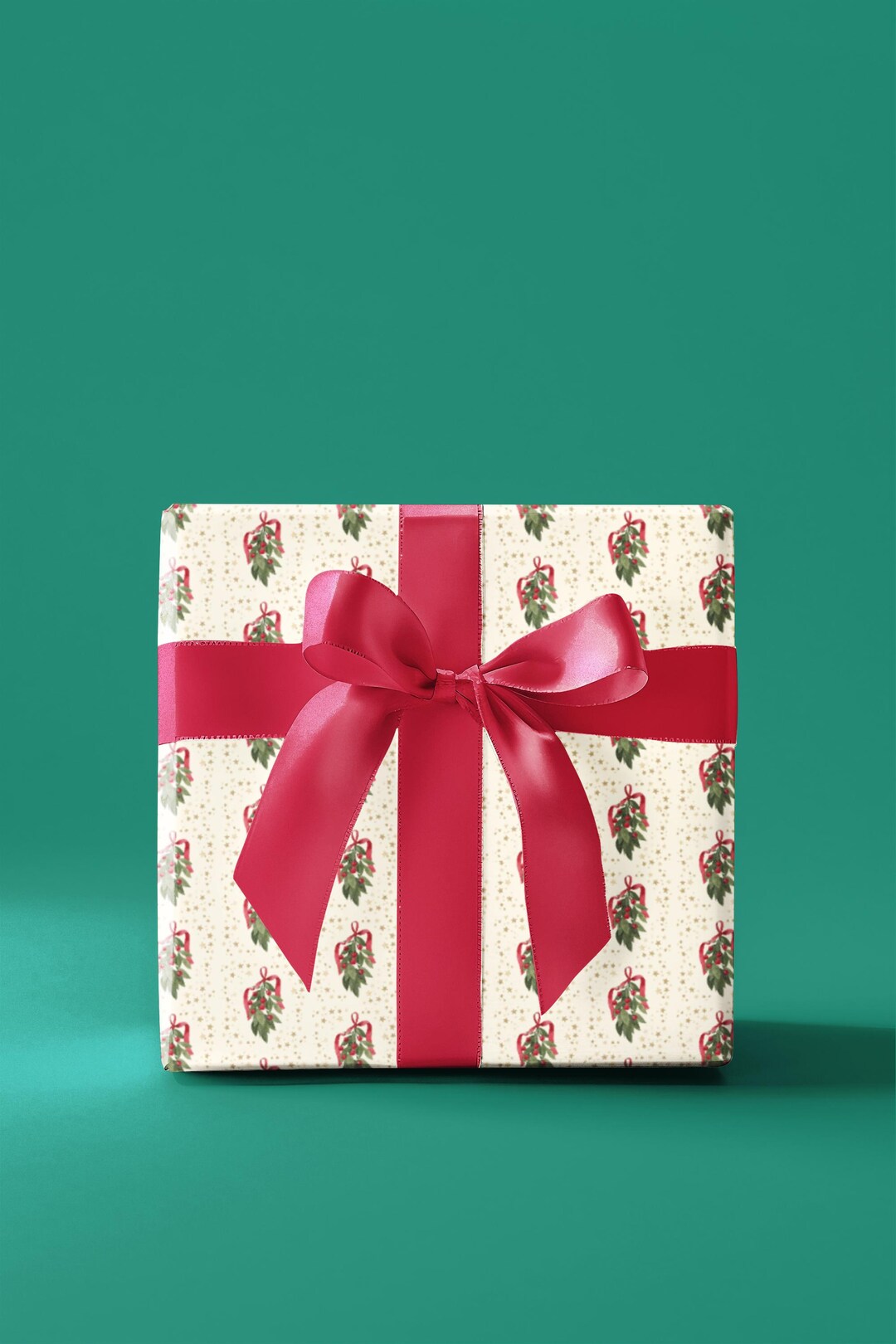 Striped Mistletoe Christmas Wrapping Paper: Cream, Red Bows & Vintage ...
