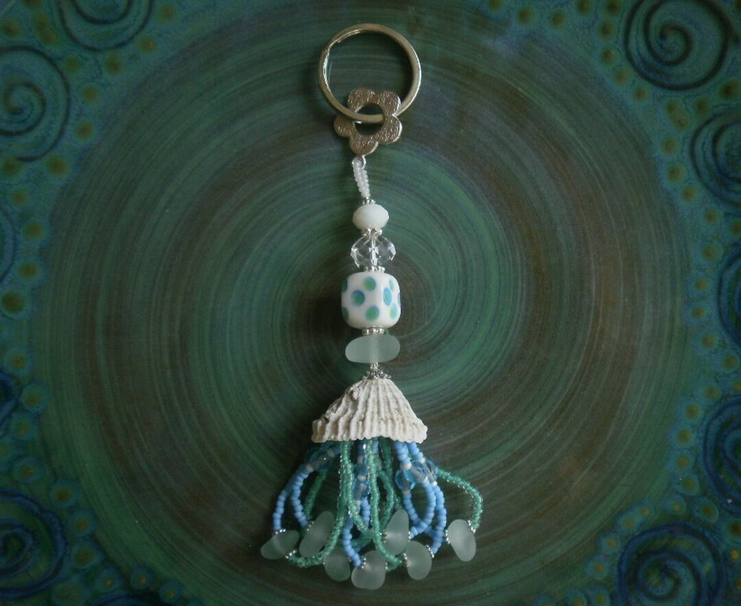 Beachcomber Keychain Handbag Charm English Sea Glass & Barbados Keyhole ...