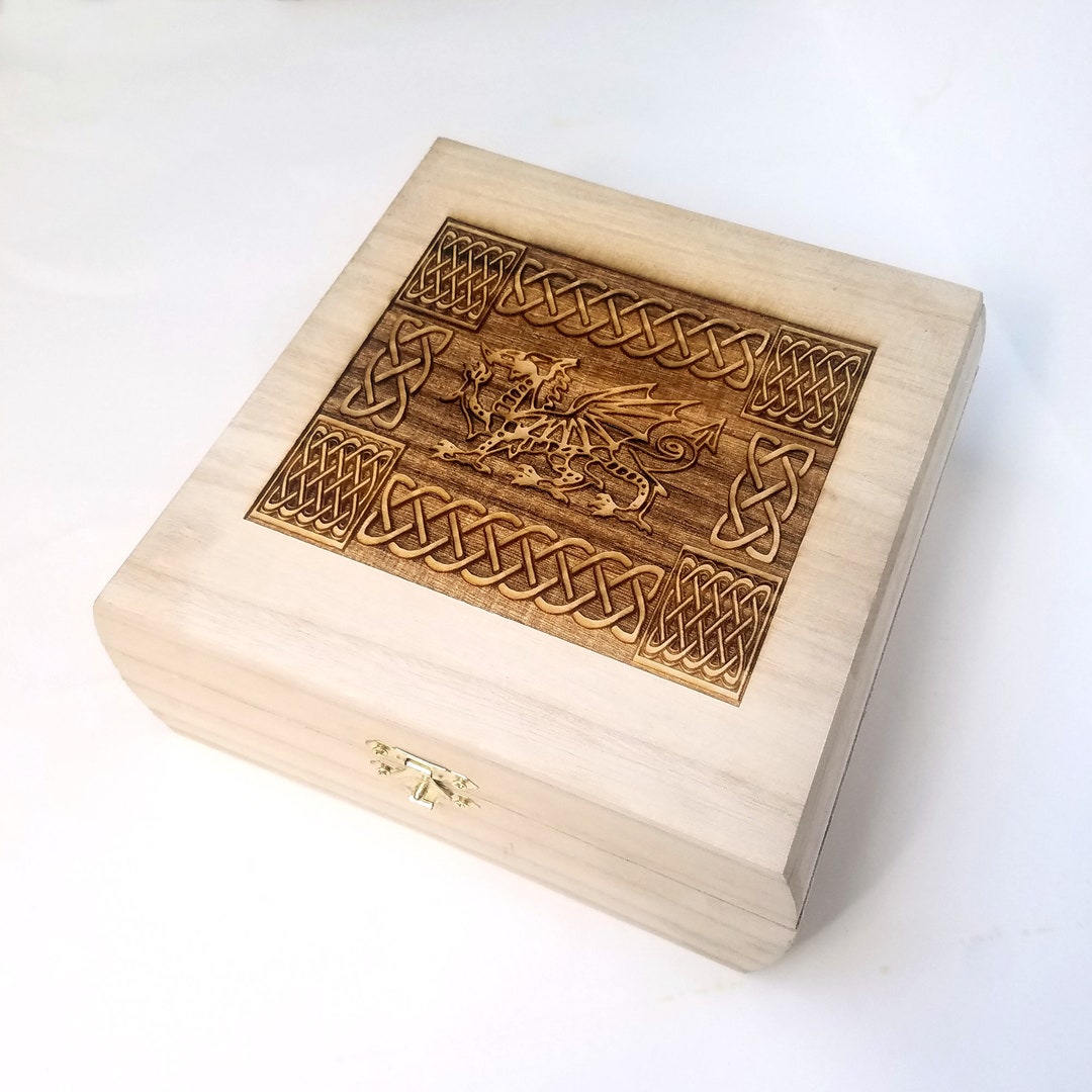 Celtic Welsh Dragon Wooden Box: 7.5" X 7.5" X 2.75" Free Custom ...