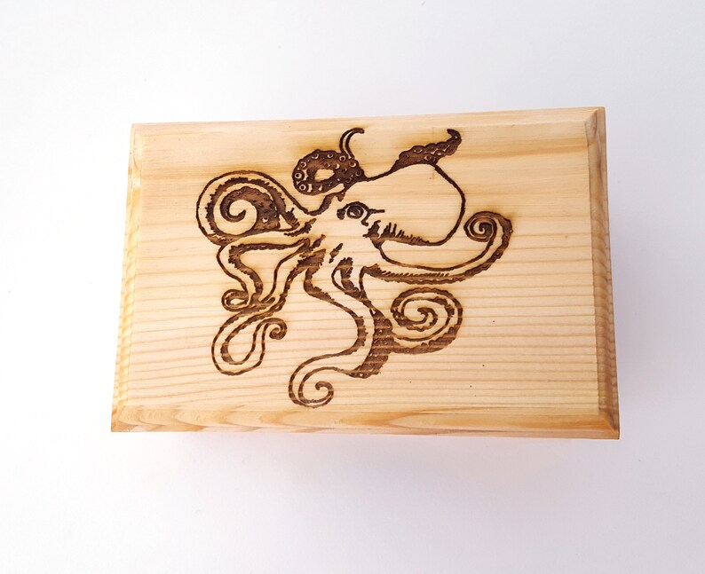 Octopus Latched Wooden Box, Free Custom Engraving, Nautical Theme ...