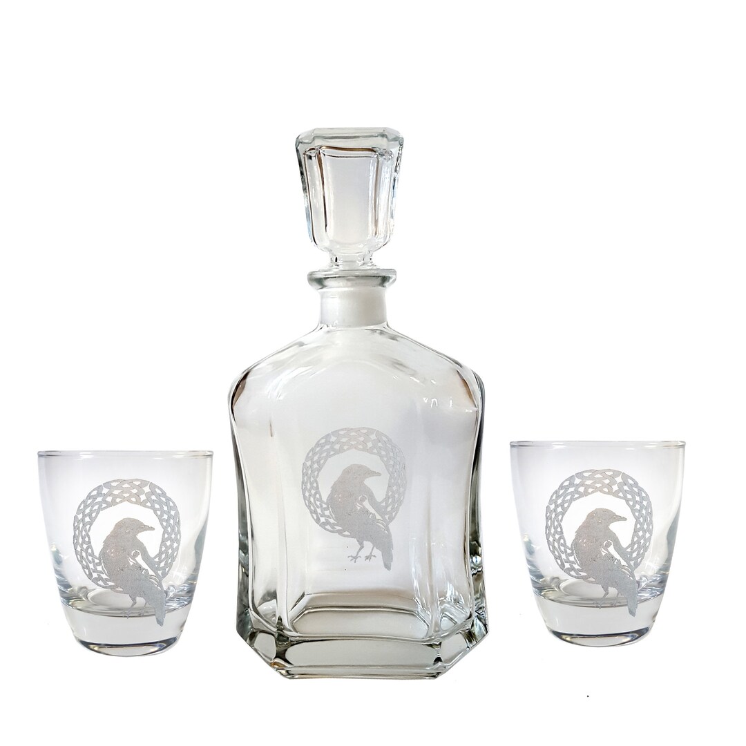Celtic Raven Glass Decanter & Rocks Glass Set Free Personalized ...