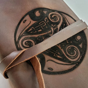 Celtic Triple Raven Design Leather Journal, Free Personalization 5" X 7 ...