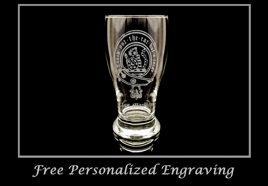 Macbean Scottish Clan Crest Pint Glass - Free Personalized Engraving ...