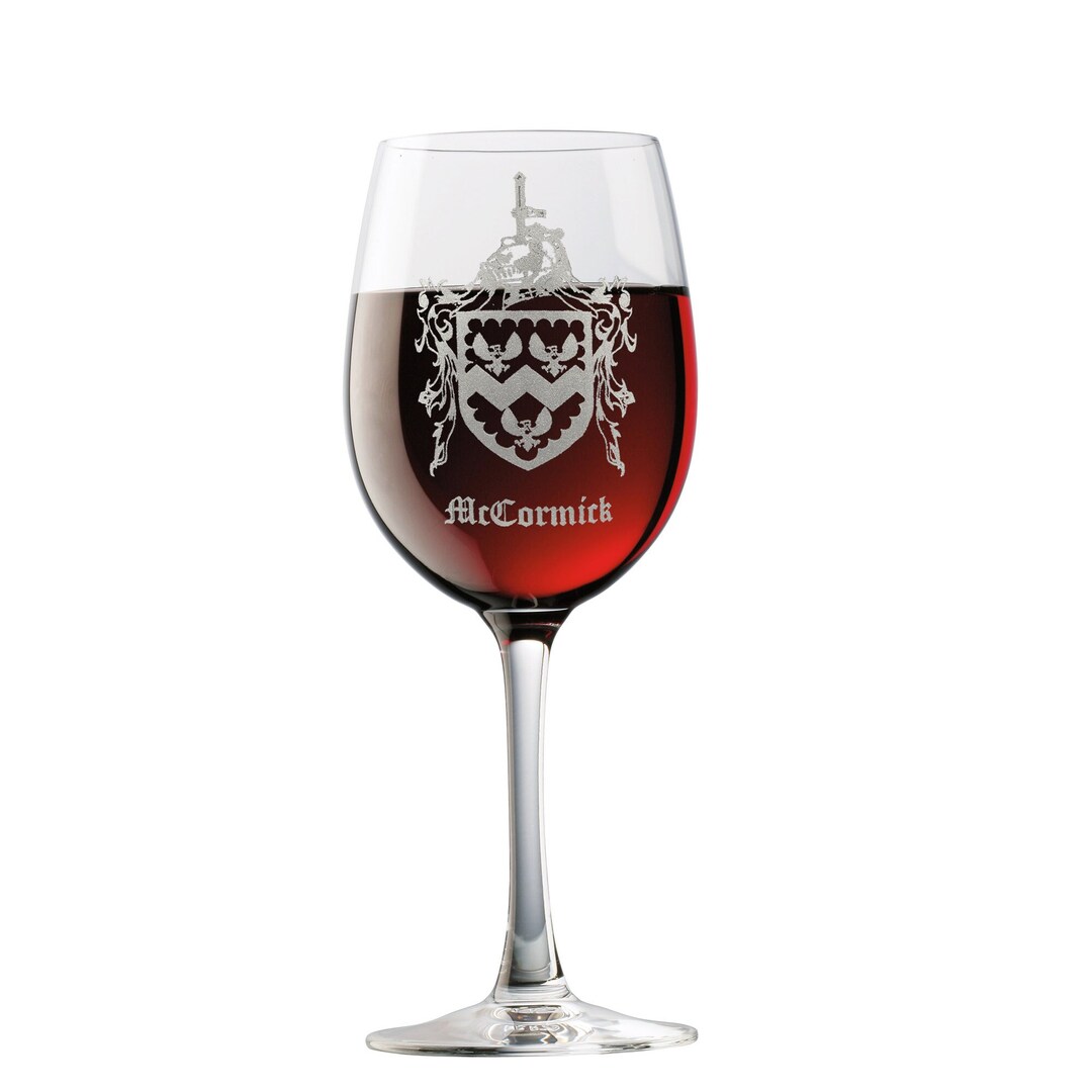 Custom Family Crest Clear Wine Glass 18 Oz, Engraved Coat of Arms ...
