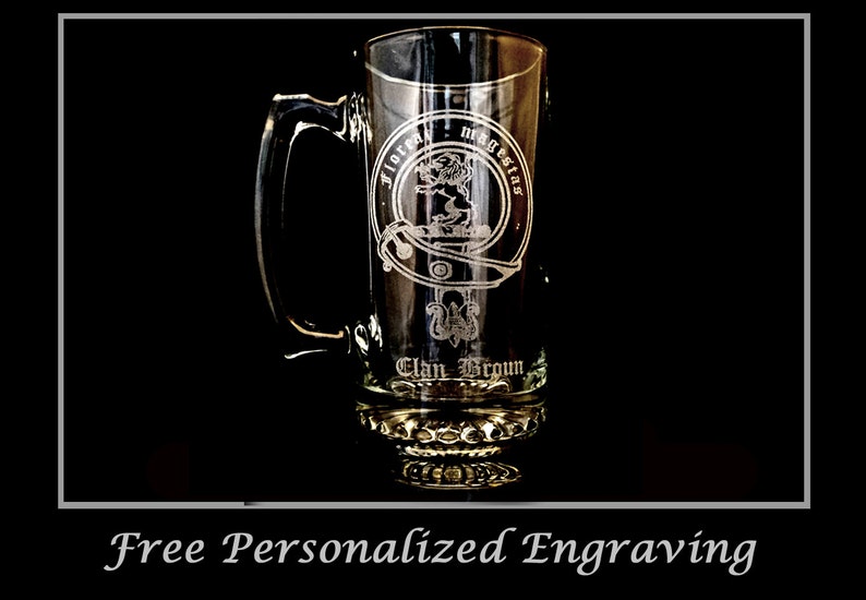 Clan Broun Scottish Crest Stein: Free Shipping & Personalized Engraving ...
