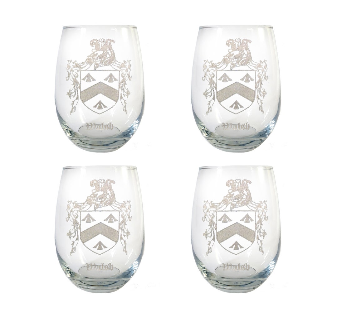 Walsh Irish Coat of Arms Klares Stemless Weinglas 18 Unzen 4-er Set ...