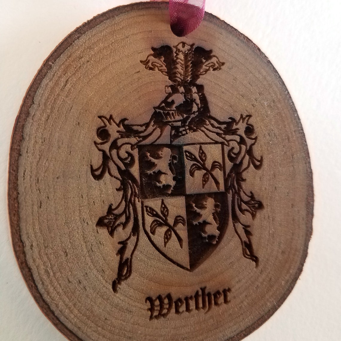 Custom Made Family Crest Engraved Wooden Ornament, Family Coat of Arms ...