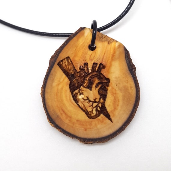Staked Heart Wooden Pendant Necklace Wood Vampire Anatomical - Etsy