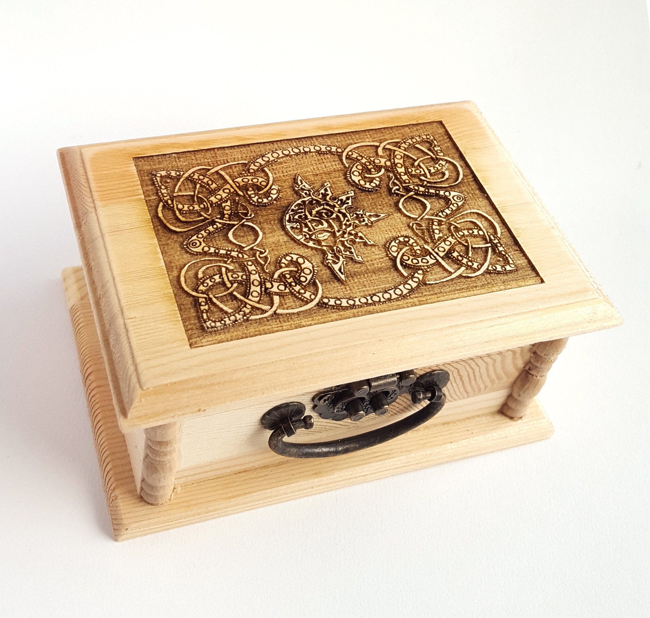 Sun & Moon Celtic Knot Latched Wooden Box : Free Engraved | Etsy