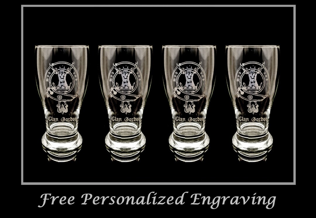 Gordon Scottish Clan Crest Pint Glass Set of 4 - Free Personalized ...