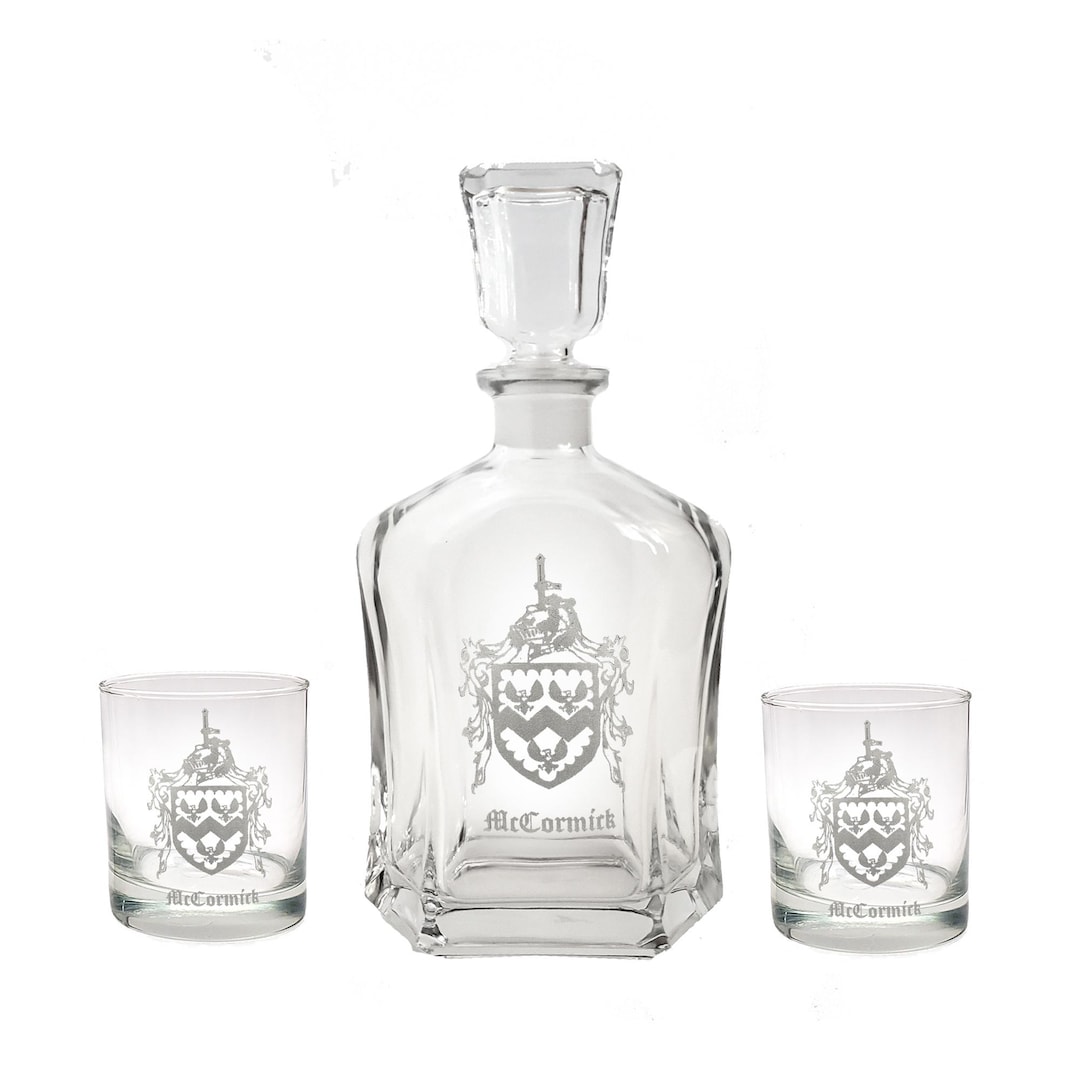 Custom Family Crest Decanter and Whiskey Glass Set, Custom Engraved ...