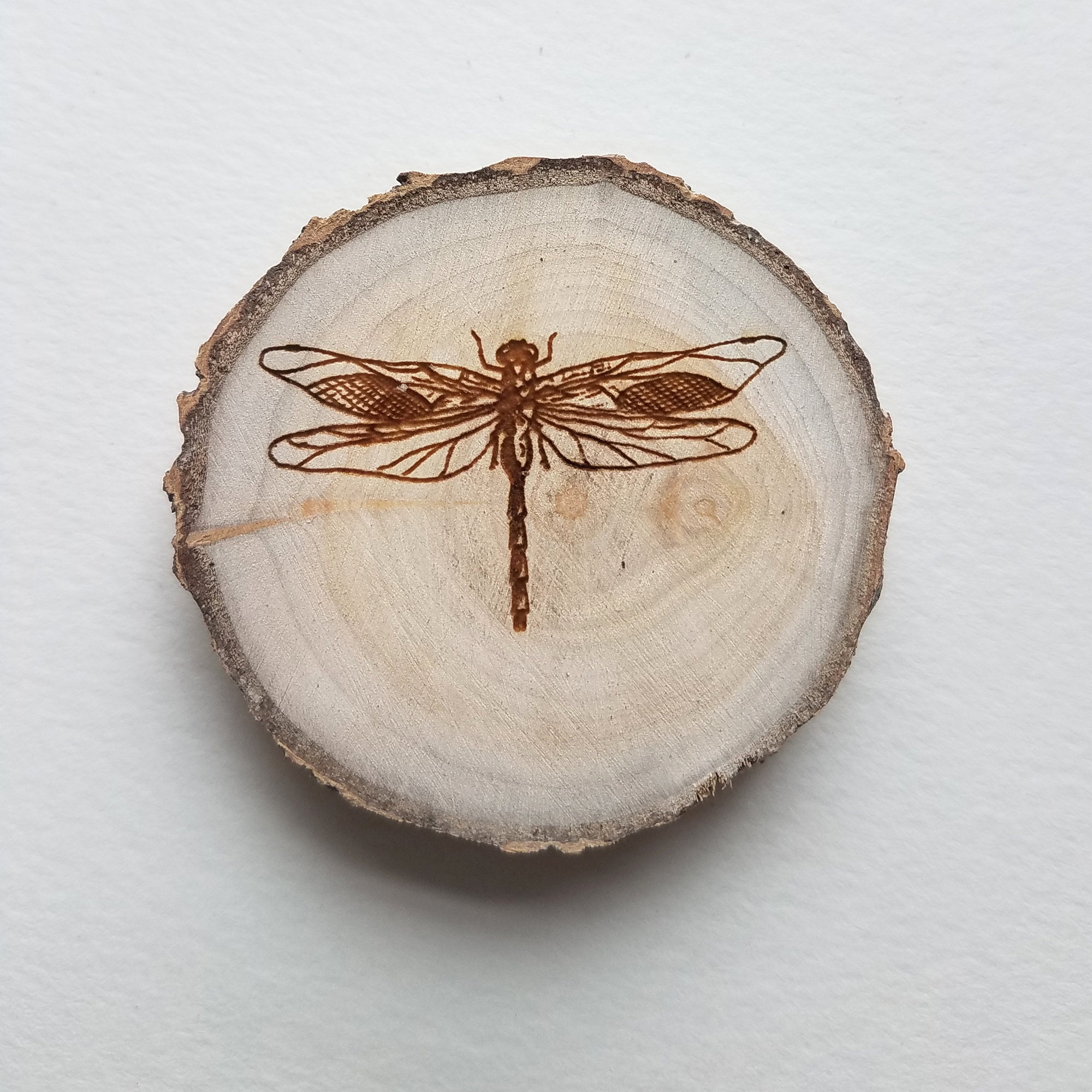 Dragonfly Natural Wood Magnet, Tree Slice Novelty Fridge Magnet, Nature ...