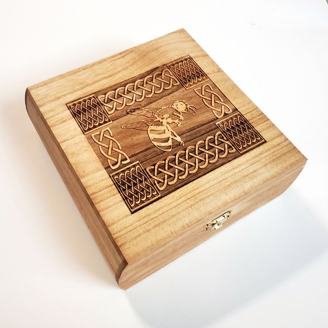 Celtic Honey Bee Wooden Box: 7.5" X 7.5" X 2.75" Free Custom Engraved ...