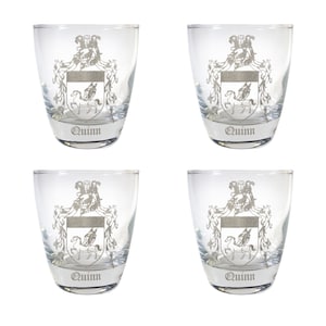 Quinn Irish Family Coat of Arms Clear Lowball Rocks Glass 10oz Set of 4 ...