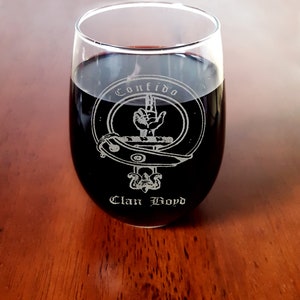 Boyd Scottish Clan Crest Clear Stemless Wine Glass 18 Oz Set of 4 ...