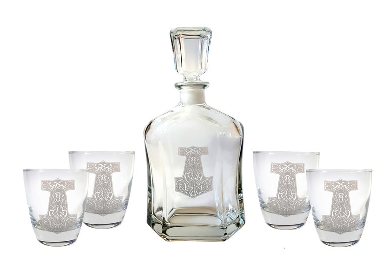 Mjolnir Thor's Hammer Glass Decanter & Rocks Glass Set - Etsy