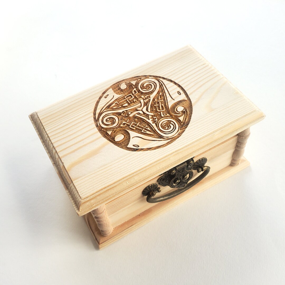 Celtic Triple Raven Latched Wooden Box, Free Engraved Personalization ...