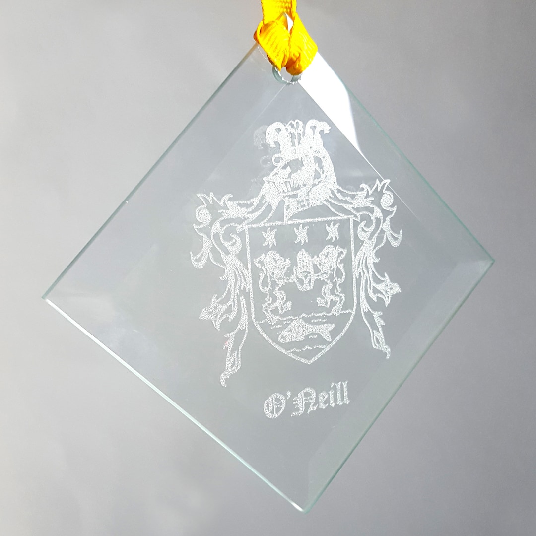 Family Crest Glass Suncatcher Ornament, Custom Engraved Coat of Arms - Etsy