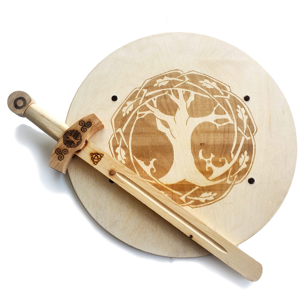 Celtic Tree of Life Sword and Shield Wooden Set, Free Name Engraving ...