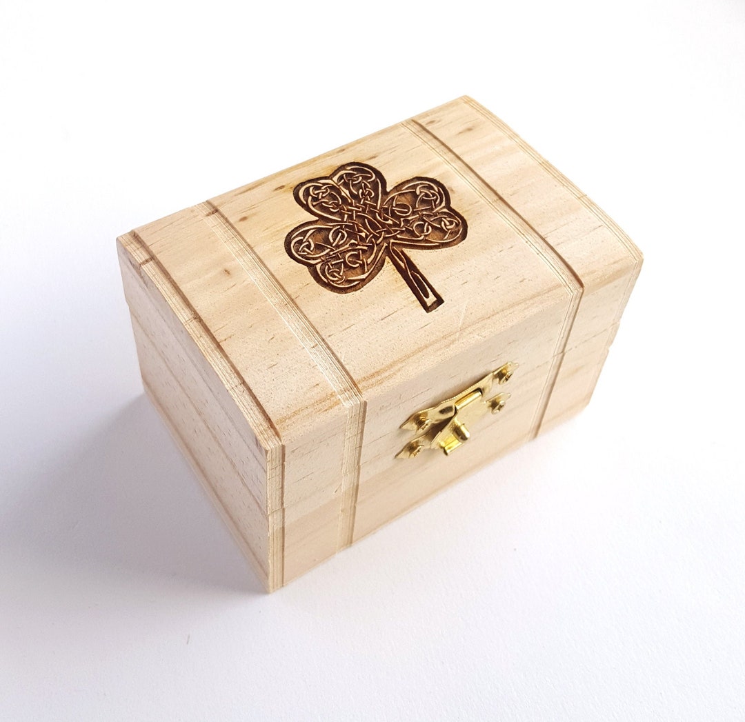 Irish Shamrock Small Wooden Box, Free Engraved Personalization - Etsy