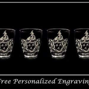 Doyle Irish Family Coat of Arms Clear Lowball Rocks Glass 10oz Set of 4 ...