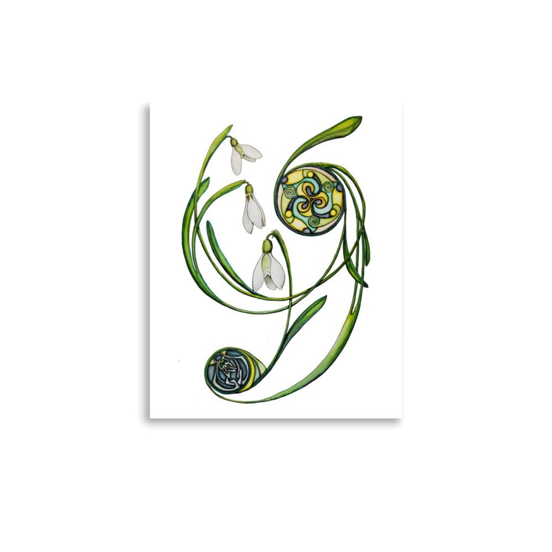 Celtic Snowdrop Flowers Watercolor Art Print - Etsy