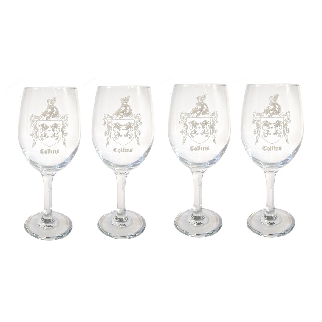 Collins Family Irish Coat of Arms Clear Wine Glass 18oz Set of 4- Free ...