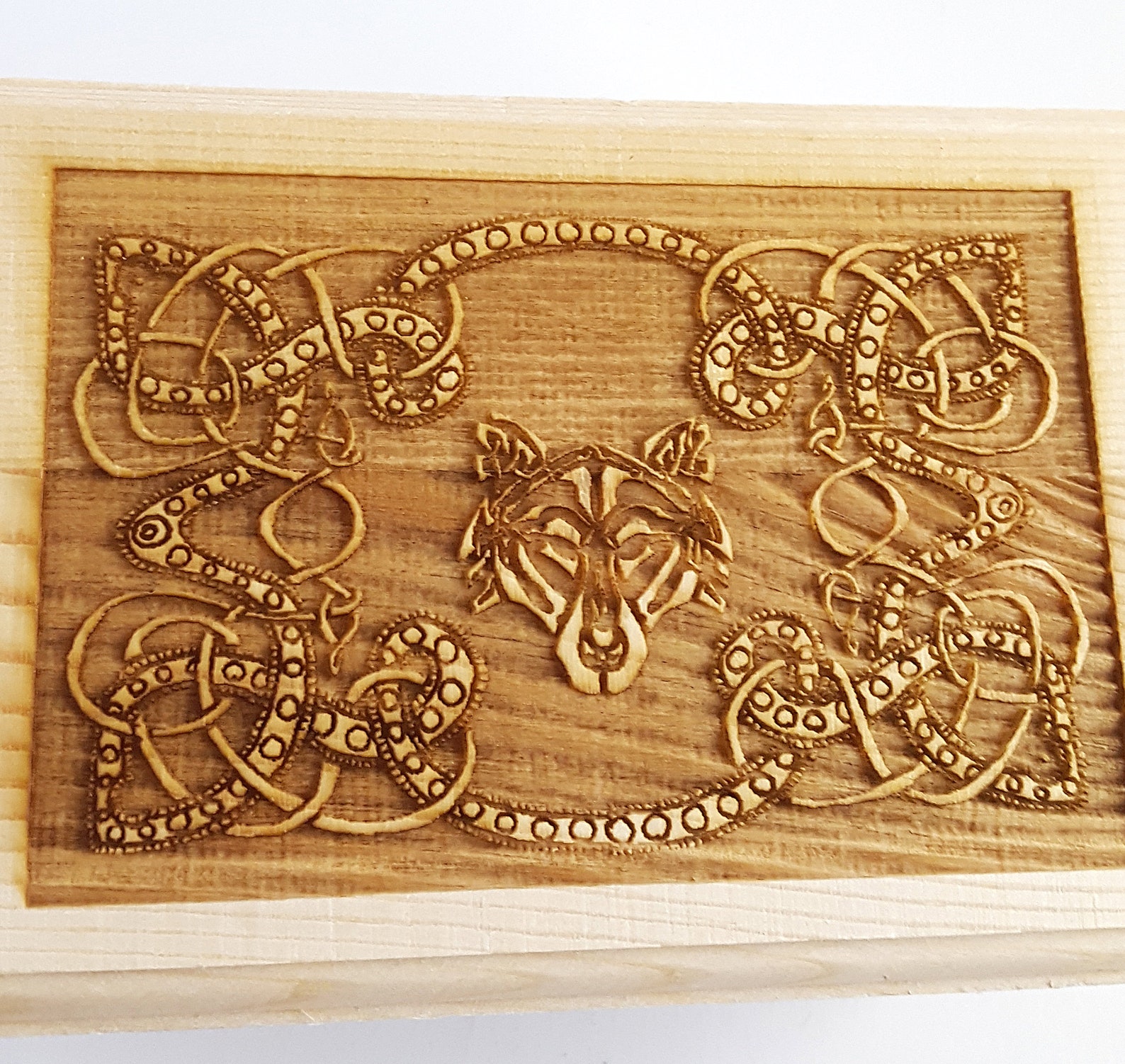 Celtic Knotwork Wolf Latched Decorative Wooden Box Free | Etsy